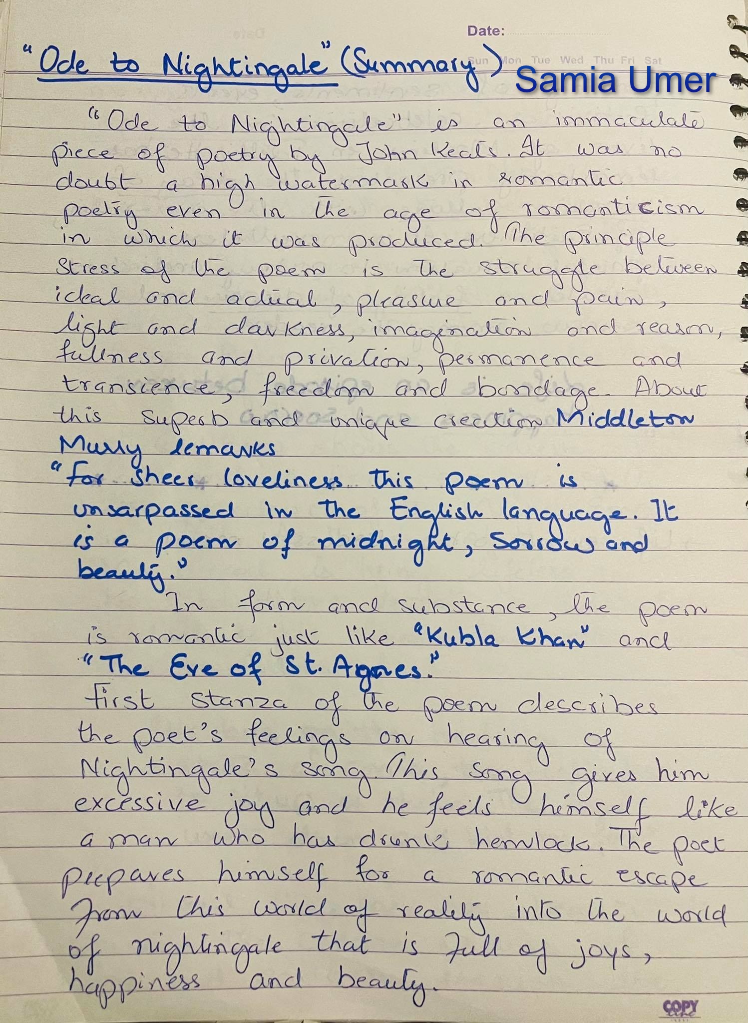 Ode To Nightingale By John Keats Summary