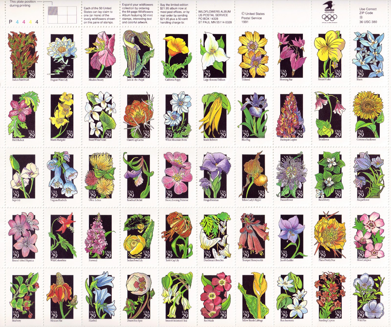 Sheldon The Stamp Man 1992 WILDFLOWER SHEET SCOTT 2647 96 Sheldon The Stamp Man 1992 WILDFLOWER SHEET SCOTT 2647 96