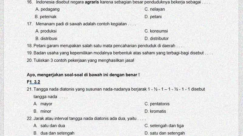 Soal dan Jawaban Penilaian Kelas 5 Tema 2 Subtema 1 dan 2 - SekolahDasar.Net