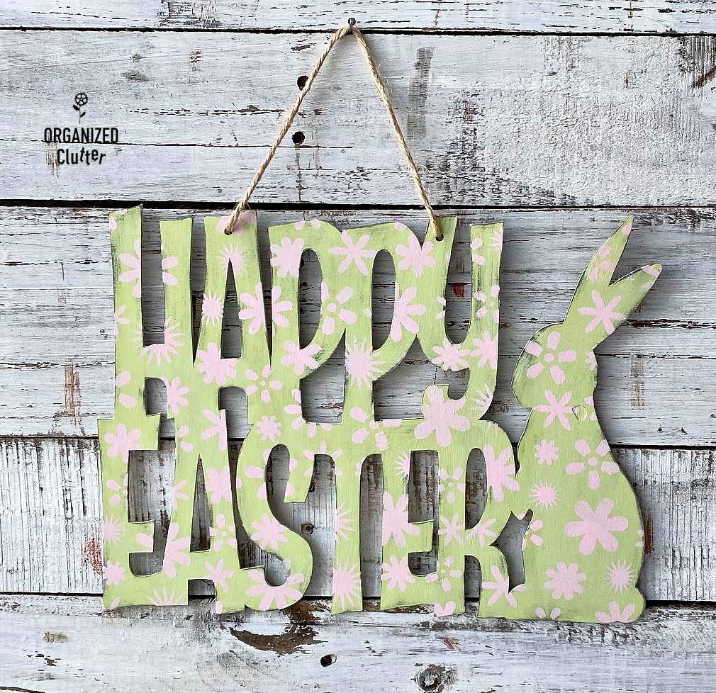 Painting & Stenciling A Dollar Tree Wooden Easter Sign - Organized Clutter