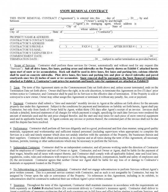 Sample Snow Plowing Contracts - Collage Template
