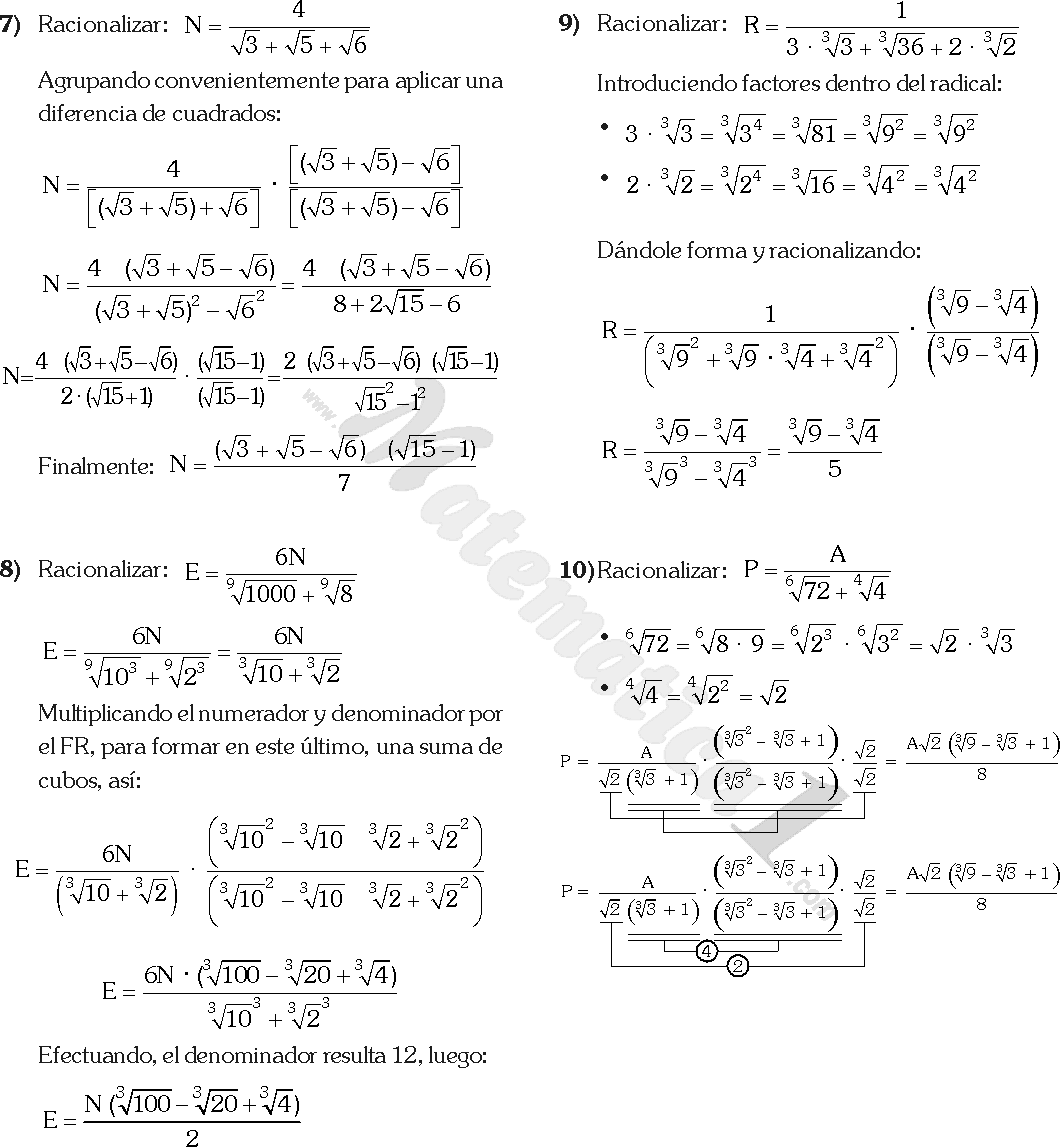 RADICACION ALGEBRAICA EJERCICIOS RESUELTOS PDF