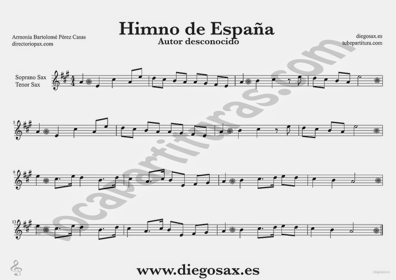 tubepartitura: Himno Nacional de España Partitura de Saxofon Tenor y ...
