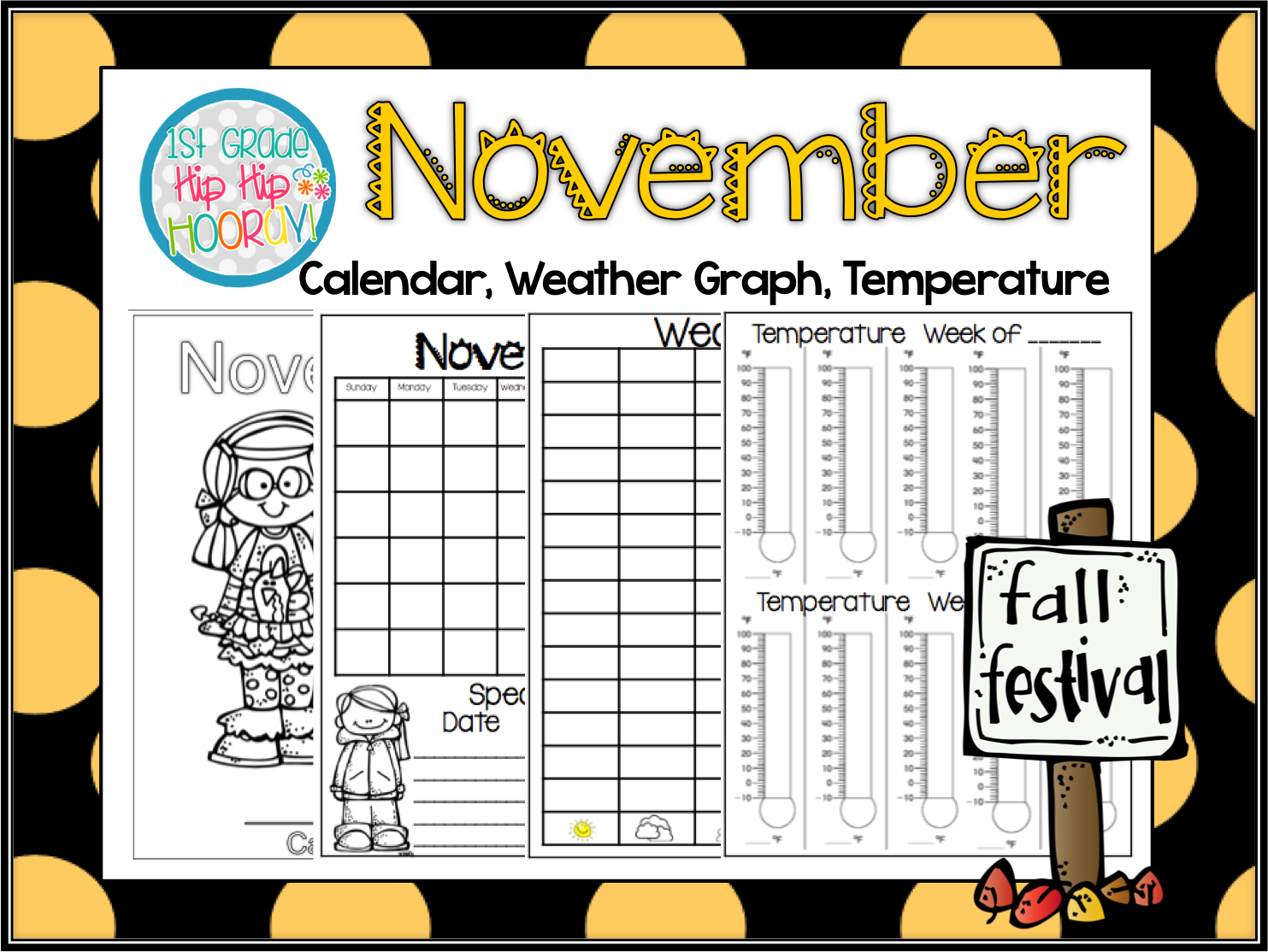 1st Grade Hip Hip Hooray!: November Calendar and Interactive Pages