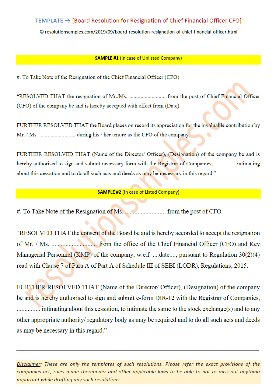 Board Resolution For Resignation Of Chief Financial Officer CFO board-resolution-for-resignation-of-chief-financial-officer-cfo