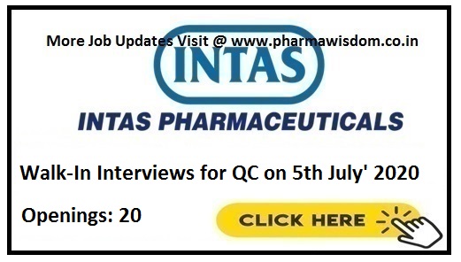 Intas Pharmaceuticals - Walk-In Interviews for Quality Control (20 ...