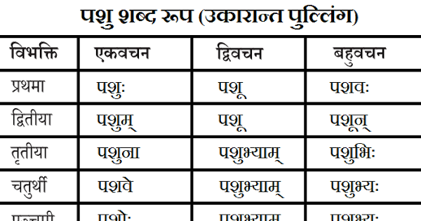 पशु शब्द रूप संस्कृत में – Pashu Shabd Roop In Sanskrit | HindiVyakran