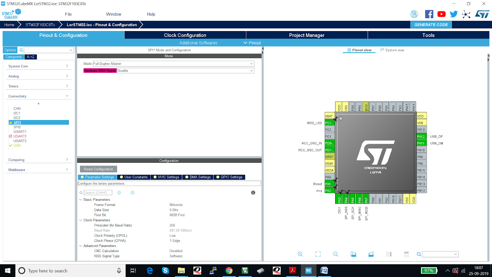 stm32 with lora(rfm95) stmcube connections