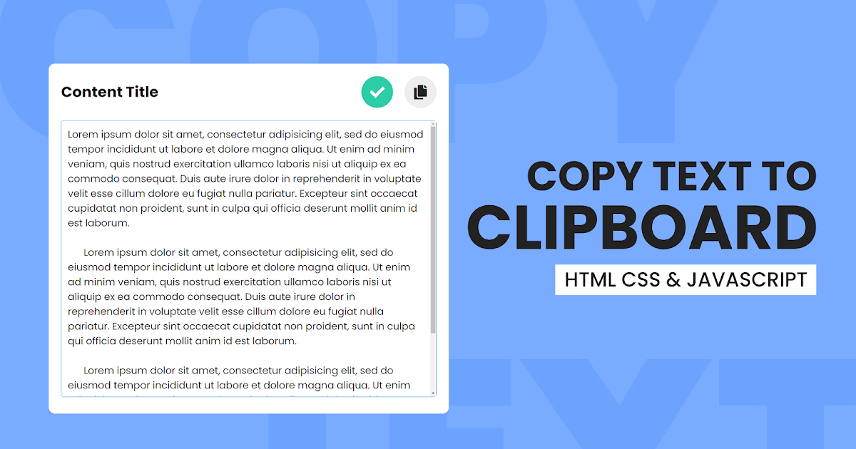 Copy Text Content To Clipboard Html Css And Javascript Coding Snow Creative Web Design