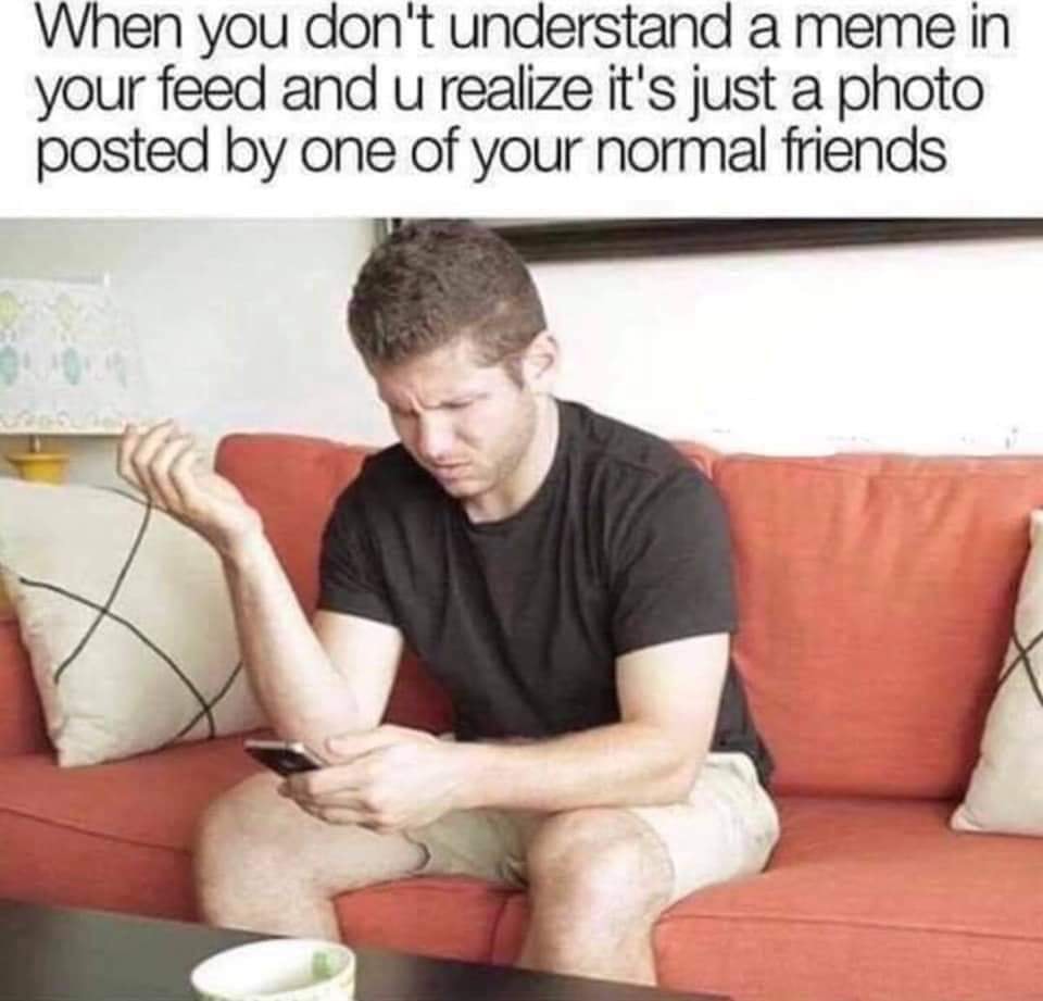 When you don't understand a meme in your feed and you realize it's just ...