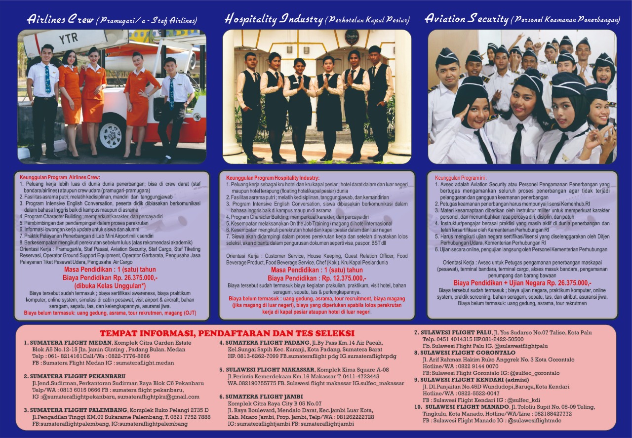 BROSUR SEKOLAH PRAMUGARI (SUMATERA FLIGHT) - SUMATERA FLIGHT