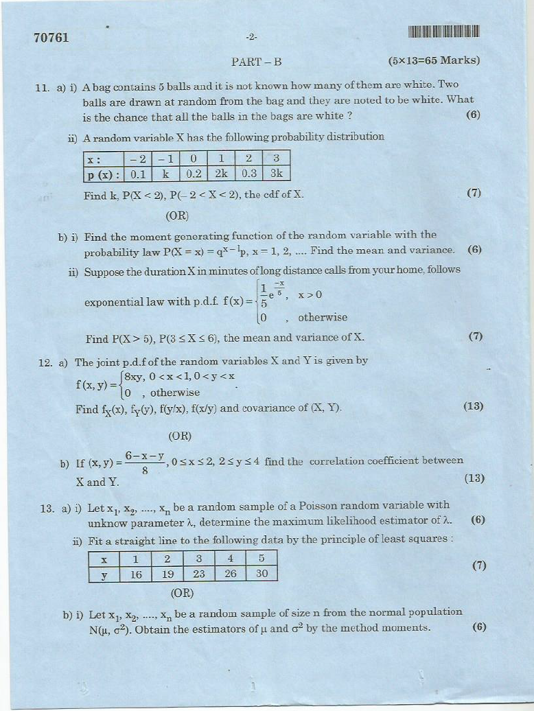 Anna University MA 5160-APPLIED PROBABILITY AND STATISTICS November ...