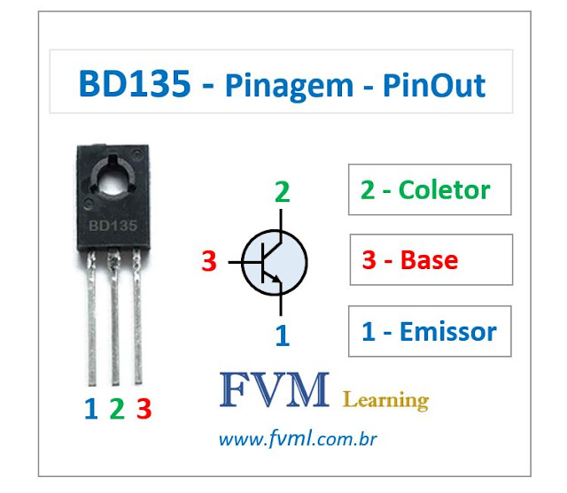 Pinagem - Pinout - Transistor - NPN - BD135 - Características - FVML