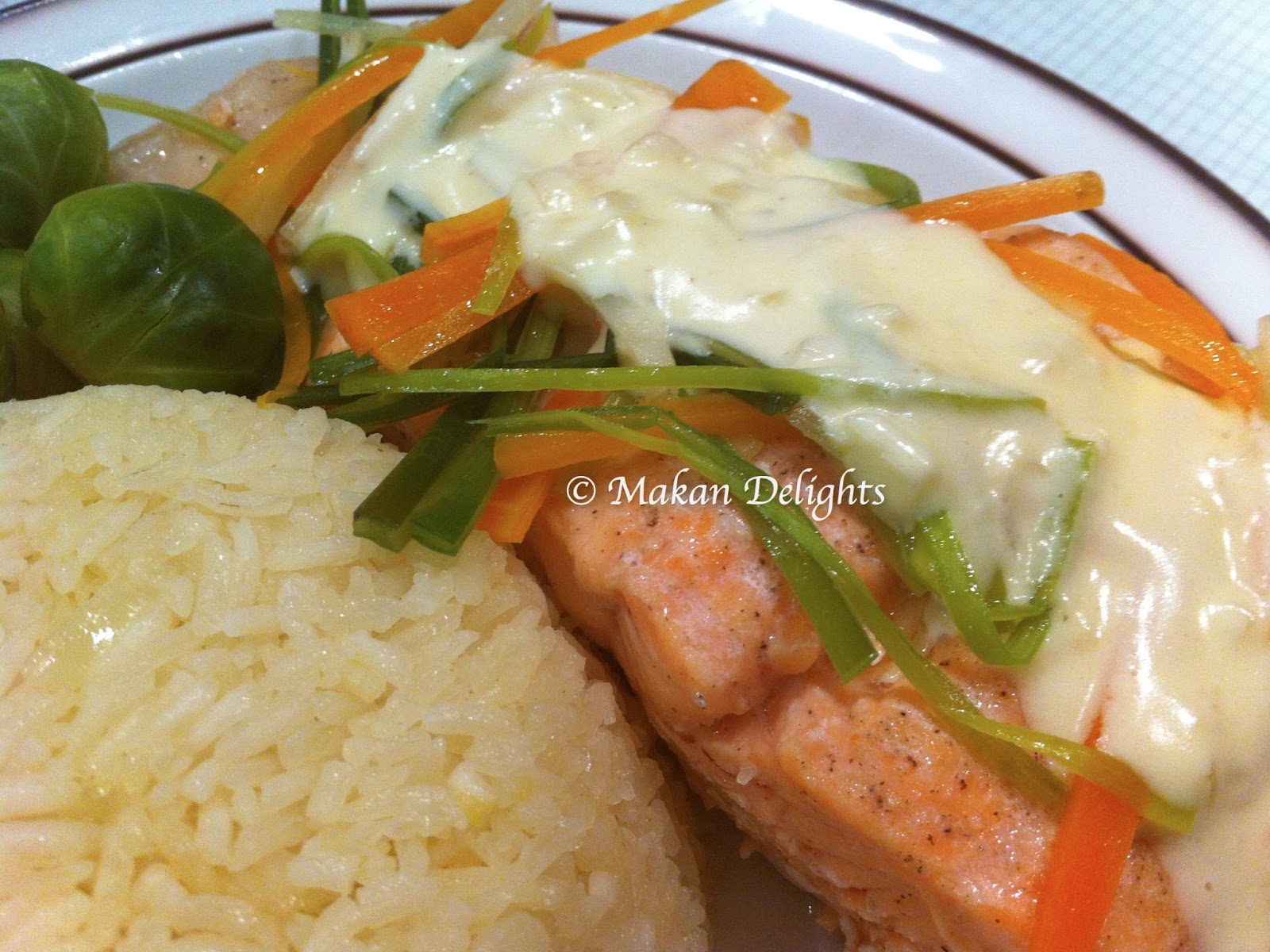 Makan Delights: Steamed Salmon served with Bechamel Sauce & Butter Rice