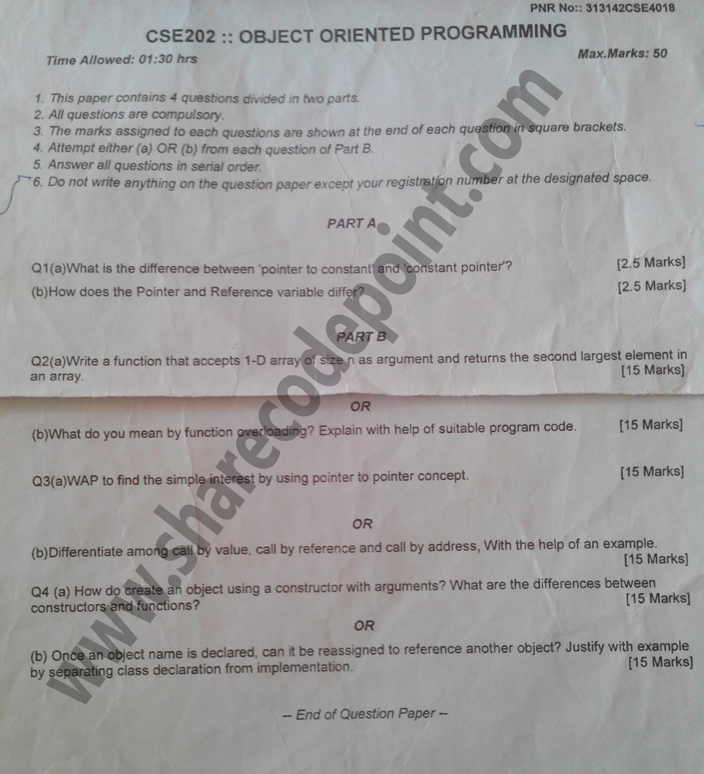 Cse202 Object Oriented Programming Mid Term Exam Question Paper