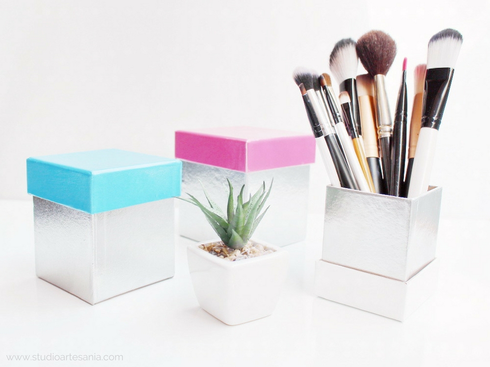 DIY Faux metallic storage boxes with colorful lids - STUDIO ARTESANIA