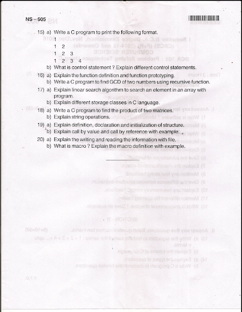 Bangalore University B C A Computer Science Bca 103 Problem Solving Techniques Using C