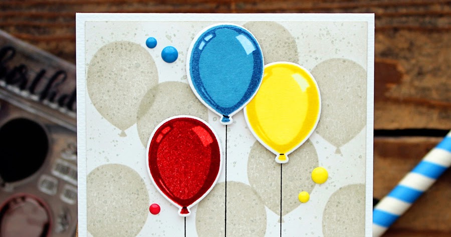 Sunny Studio: Birthday Balloon Subtle Stamped Background Card with Vanessa