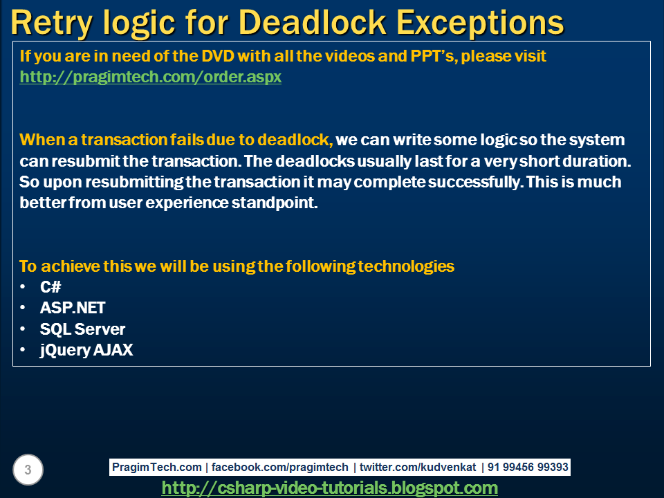 Sql Server Net And C Video Tutorial Retry Logic For Deadlock Exceptions