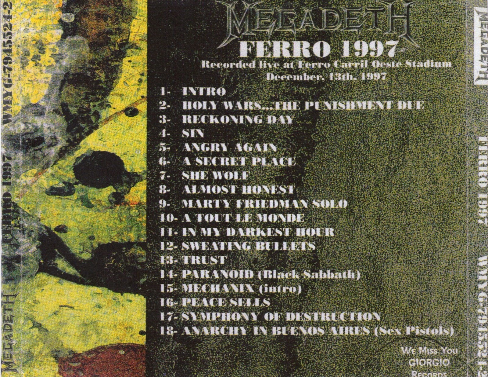 High Quality Bootlegs: Megadeth - Ferro 1997