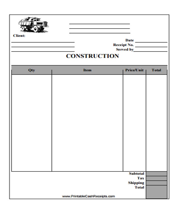 Printable Receipts For Work Done - Invoice Template
