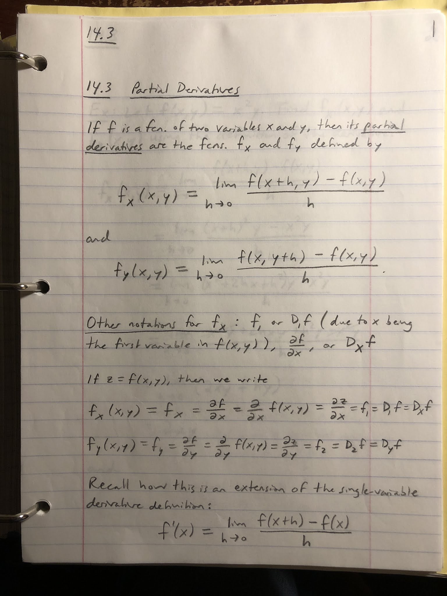 Professor Frank’s Math Blog: 14.3 Partial Derivatives Notes