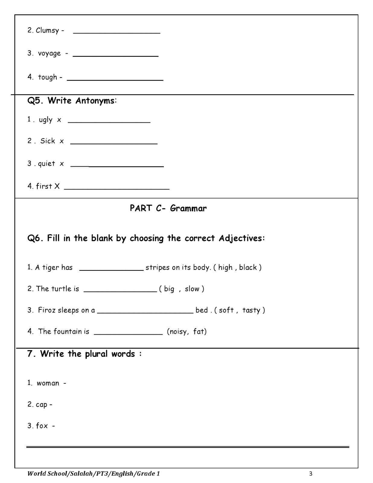 Birla World School Oman: Homework for Grade 1 as on 16/04/2020
