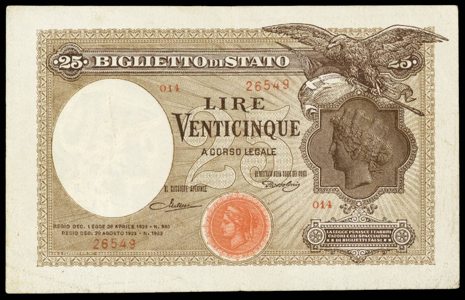 Italy 25 Lire banknote 1923|World Banknotes & Coins Pictures | Old ...