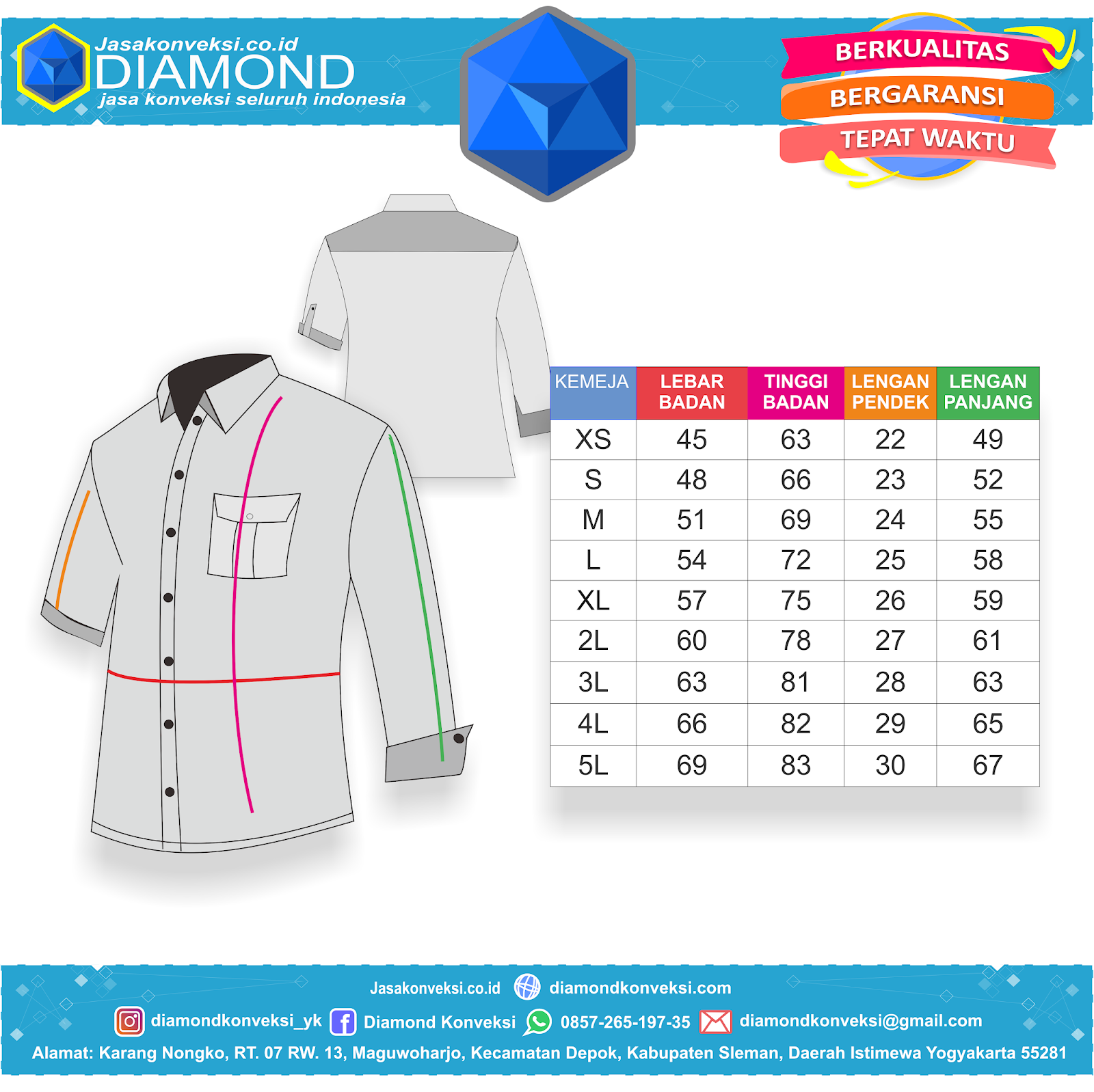 Contoh gambar size chart kemeja /Contoh gambar size chart kaos /Contoh ...