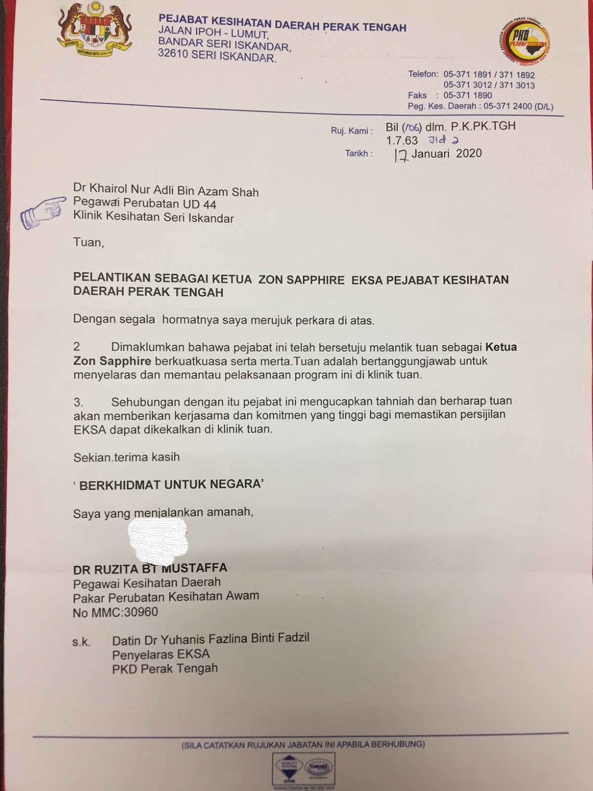 EKSA ZON SAPPHIRE : SURAT PERLANTIKAN KETUA ZON SAPPHIRE