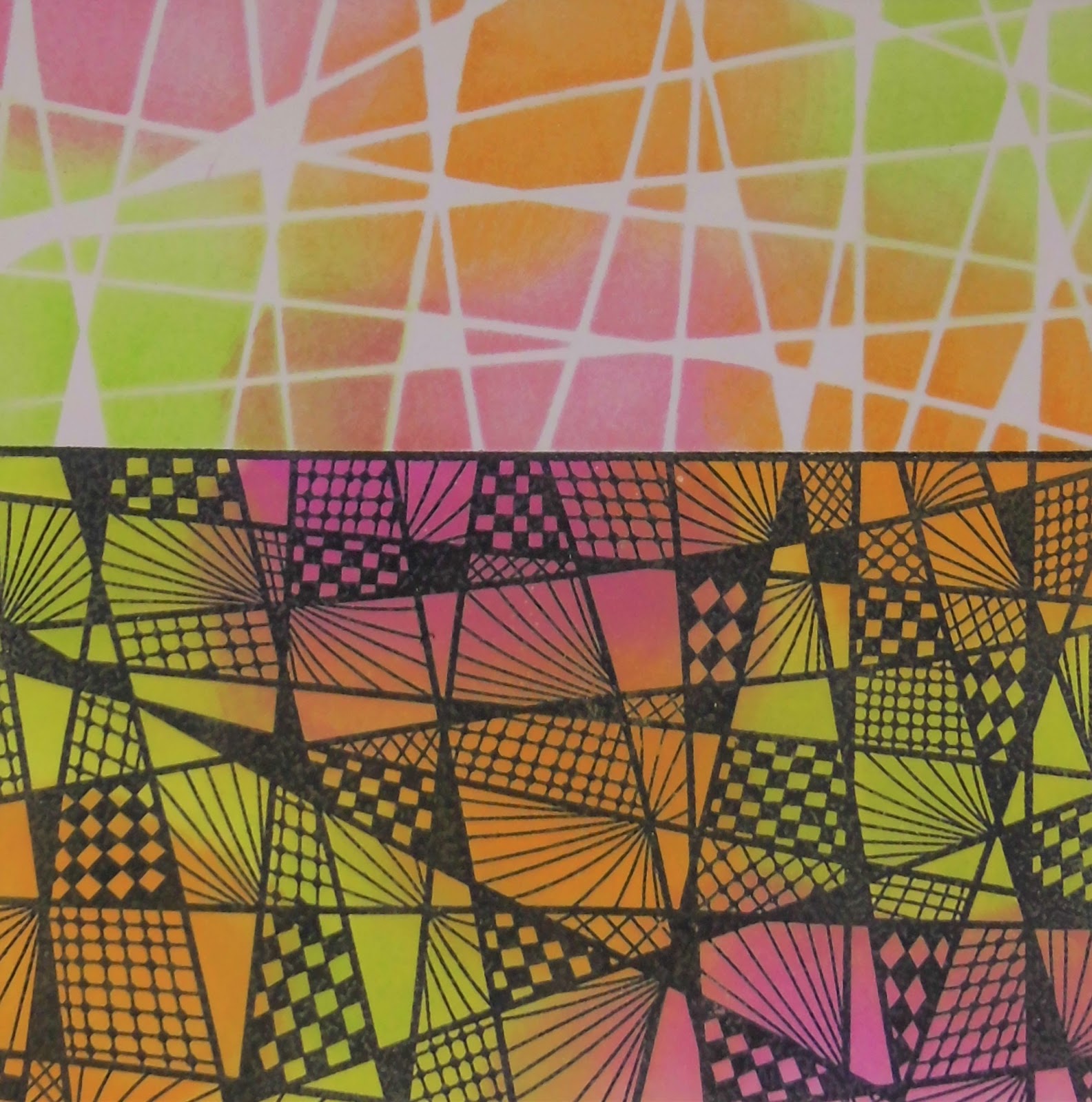 Sarah's Craft Shed: Stamping with Matching Stencil Colourful Mirror Effect