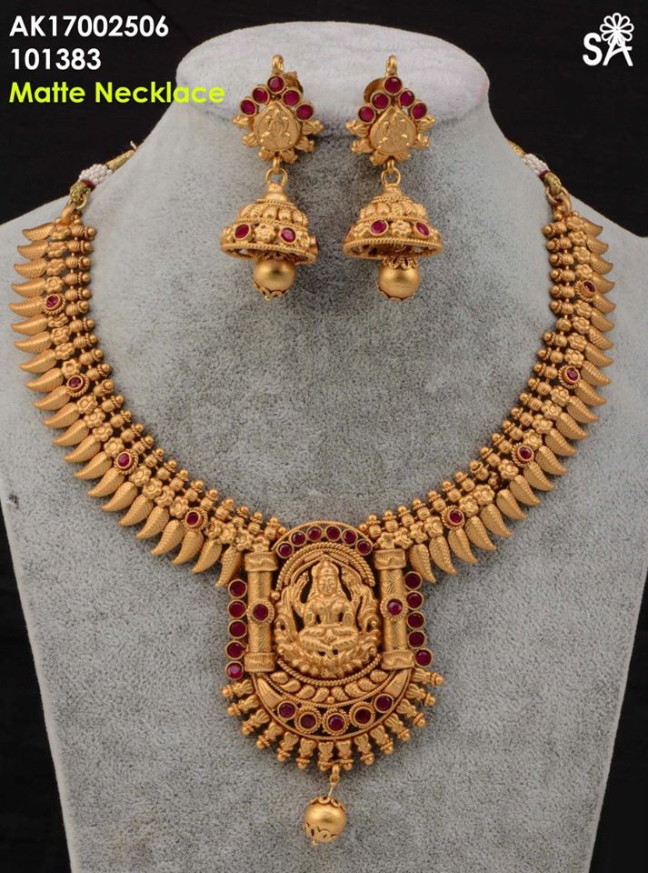 Latest Matte Gold Temple Haram | Buy Online 1 gram Jewellery