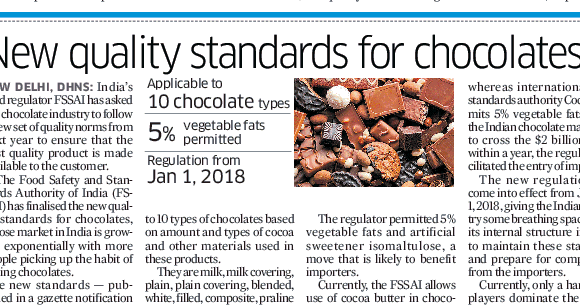 FOOD SAFETY LATEST: New quality standards for chocolates