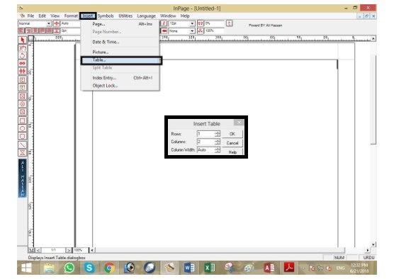 Insert table in InPage - computer free courses
