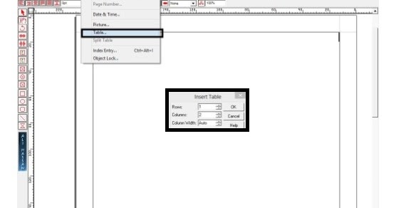 Insert table in InPage - computer free courses