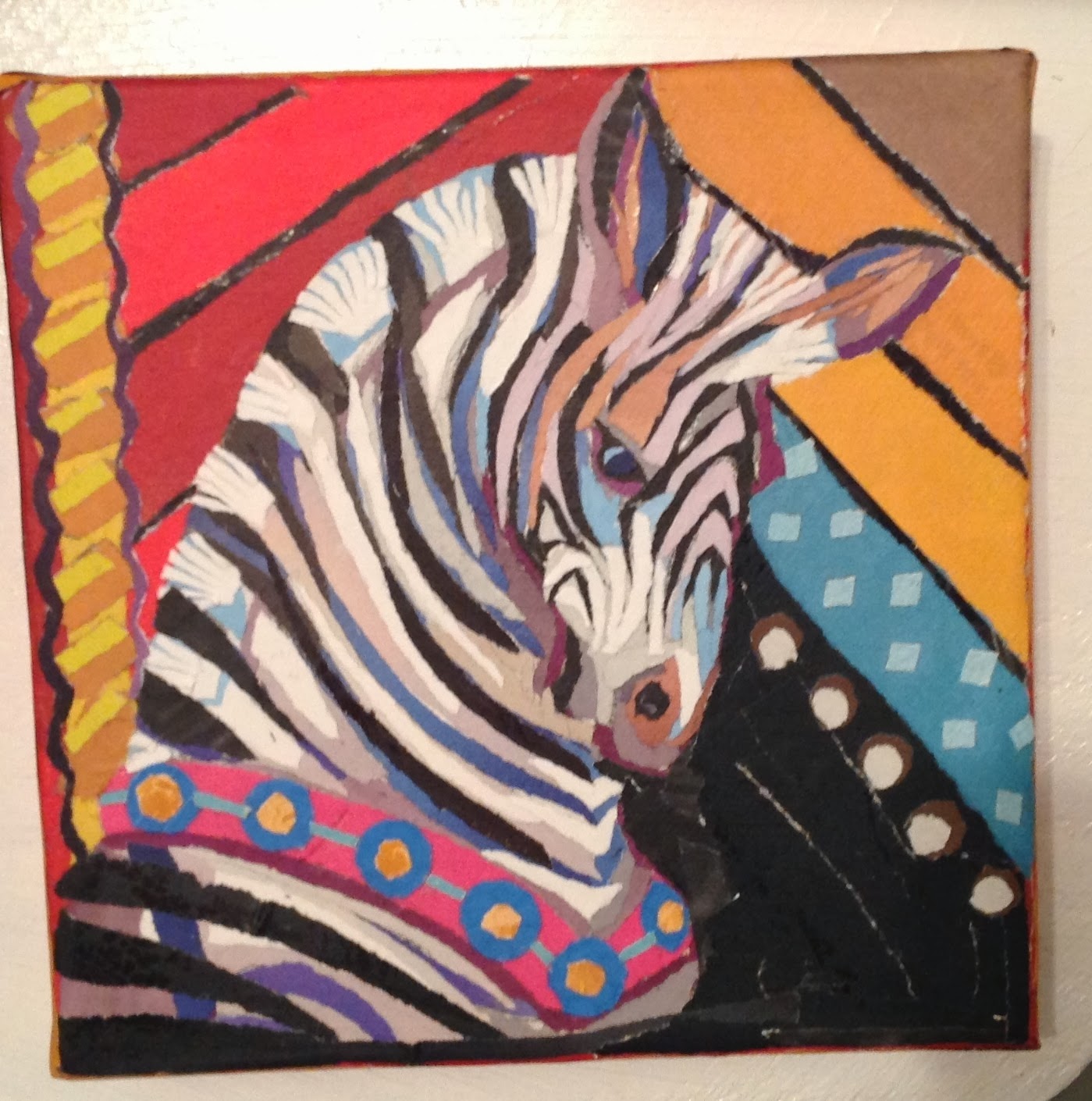 Torn Paper Art: Carousel animal collection 6 x6 "canvas torn paper art