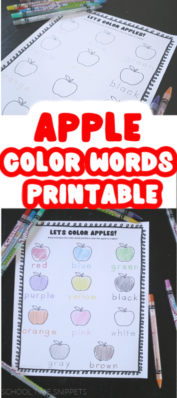 Apple Color Words Printable | School Time Snippets