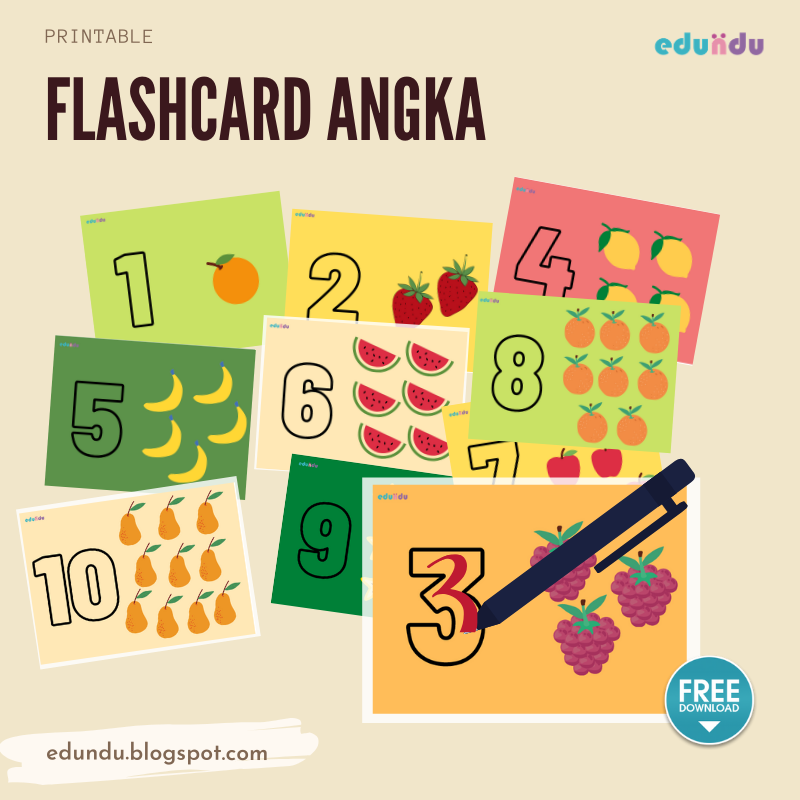 Printable Flashcard Angka Gratis -Alas Playdough- wipe and clean