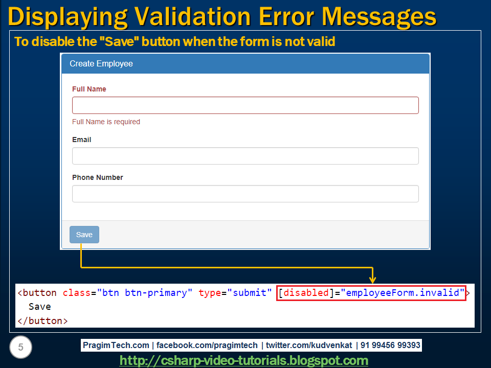 Sql Server Net And C Video Tutorial Displaying Angular Form Validation Error Messages Slides