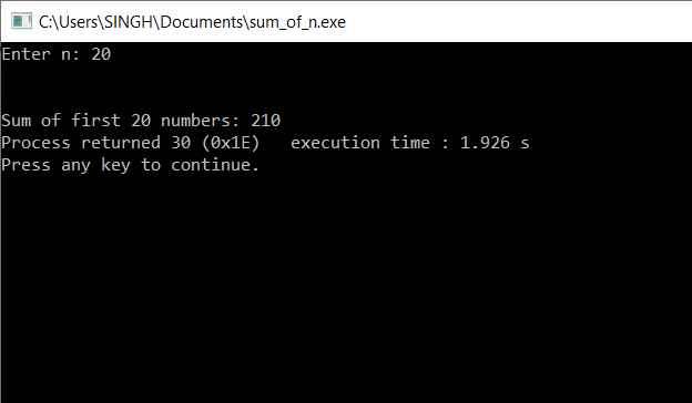 C Program To Sum First N Numbers ~