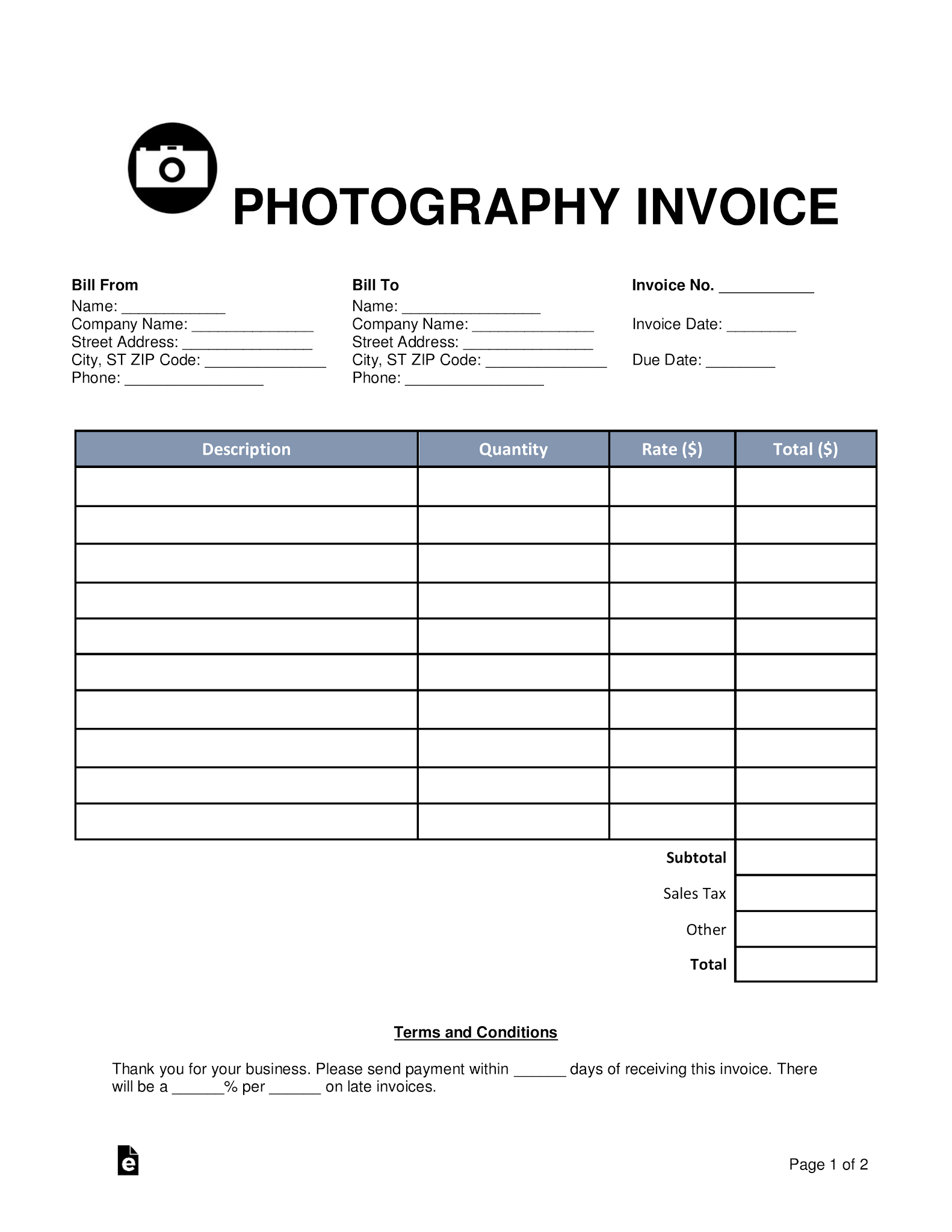 Photography Receipt Template - Invoice Template