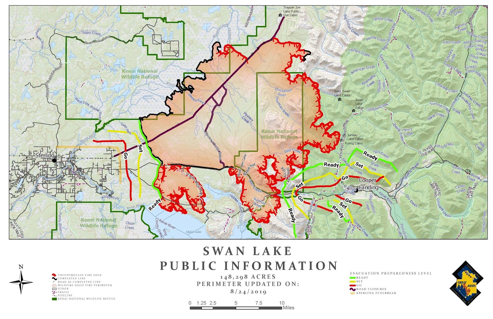 KPB Joint Information Center: 08/24/19 6:48 am Swan Lake Fire Map
