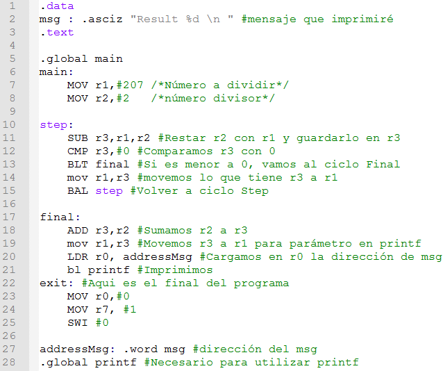 Obtener el residuo: operación módulo en ensamblador