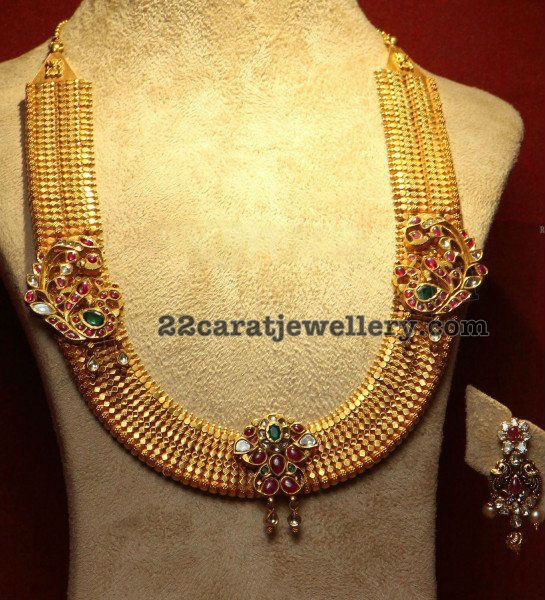 Antique Long Chain with Peacok Side Motifs - Jewellery Designs