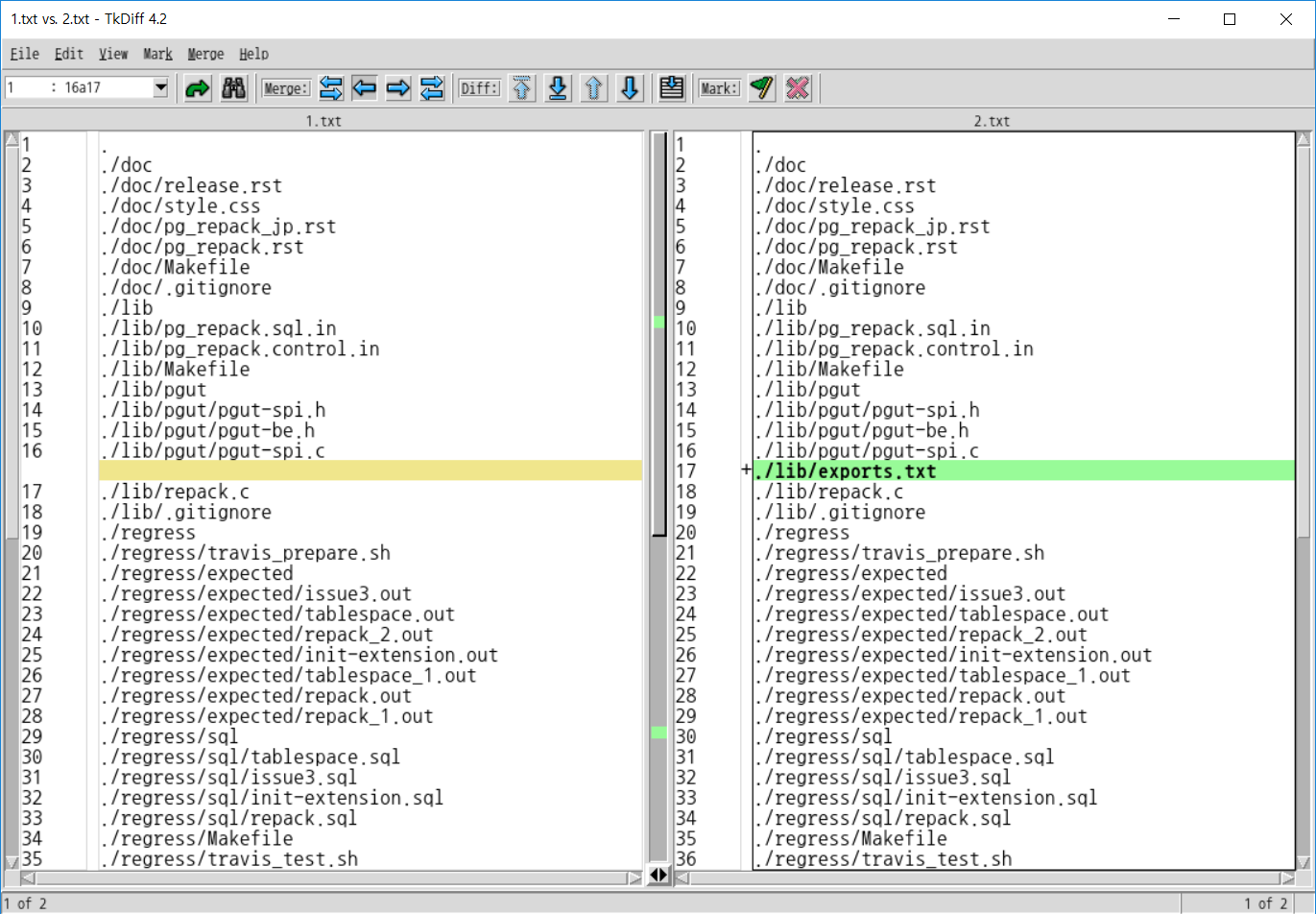 치매 걸리기 전에 기록하자: Ubuntu 에서 diff (차이점) 보여주는 프로그램