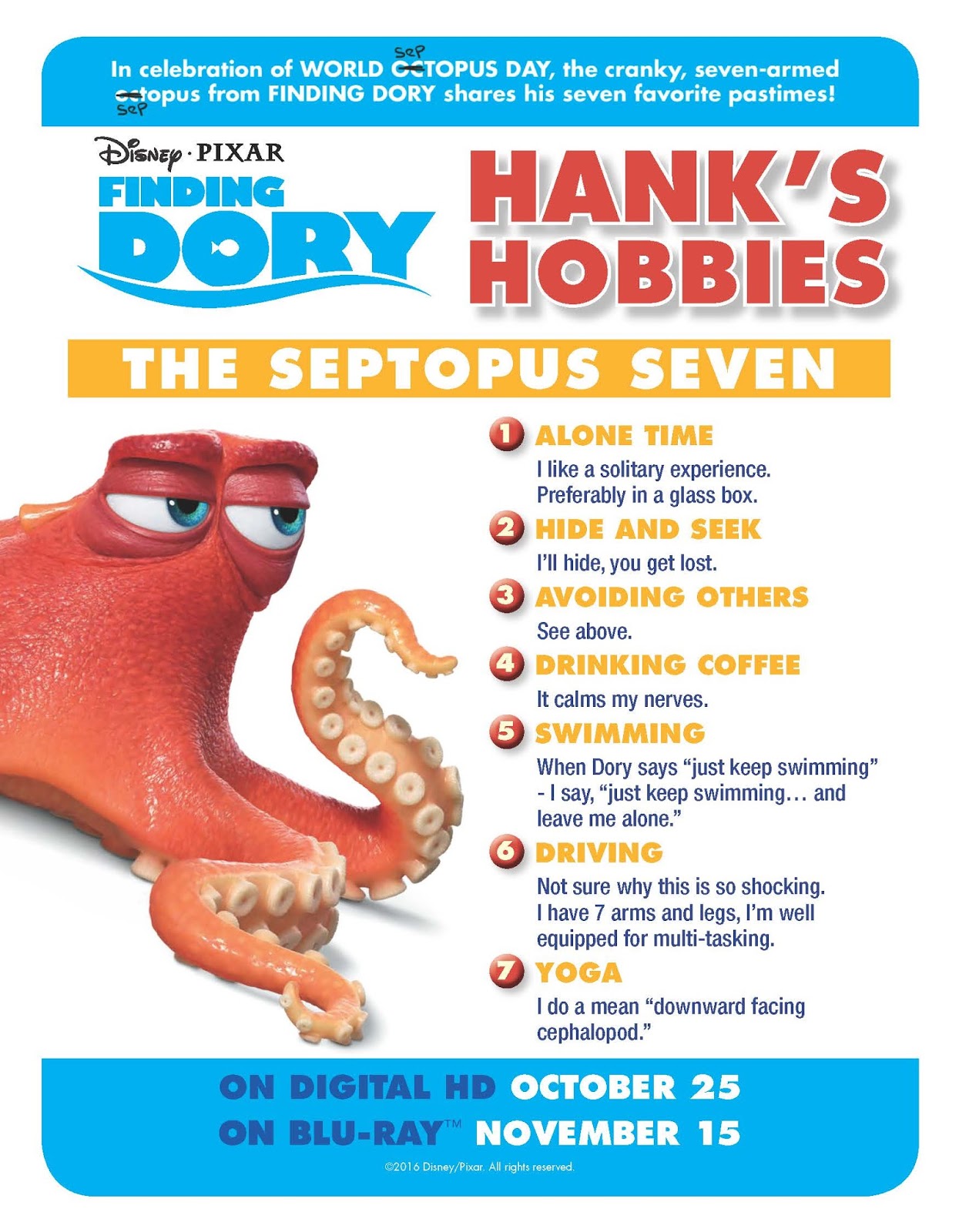 Celebrate World Septopus Day with Hank from 'Finding Dory' - Is That A ...