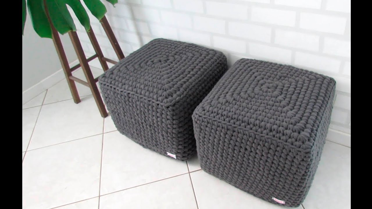 Como fazer puff quadrado em maxi crochê! - Artesanato passo a passo já