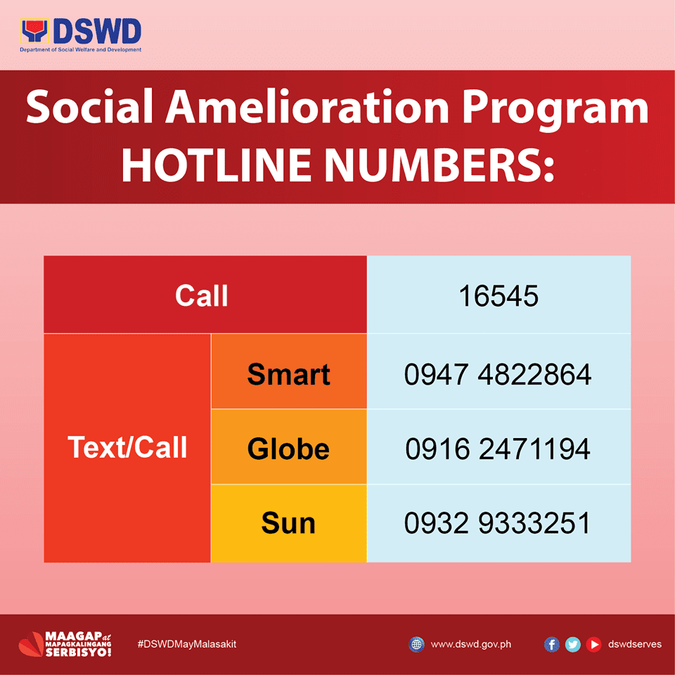 DSWD activates Social Amelioration Program SAP Hotline Numbers