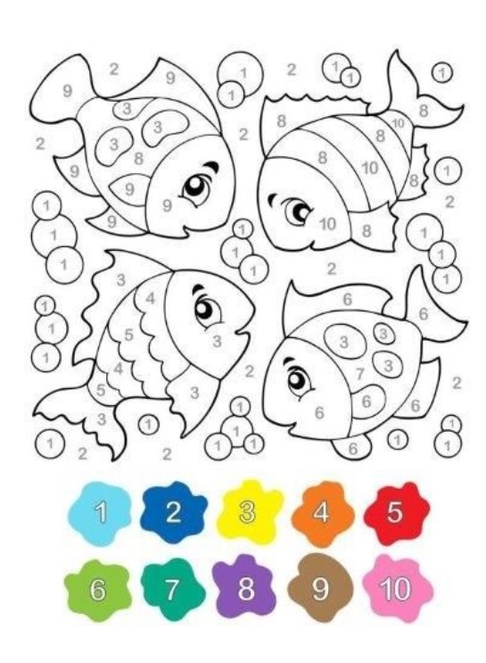 PECES CON LOS NÚMEROS DEL 1 AL 10.