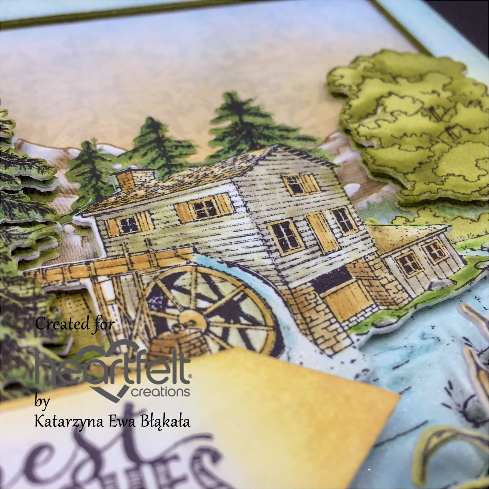 300. Card with watermill + video tutorial